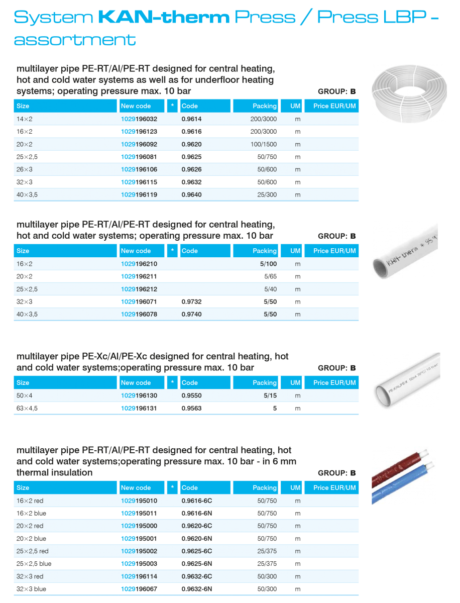 Bảng báo giá ống nhựa phức hợp đa lớp PE-Xc/Al/PE-Xc, nhập khẩu EU | KAN-therm®